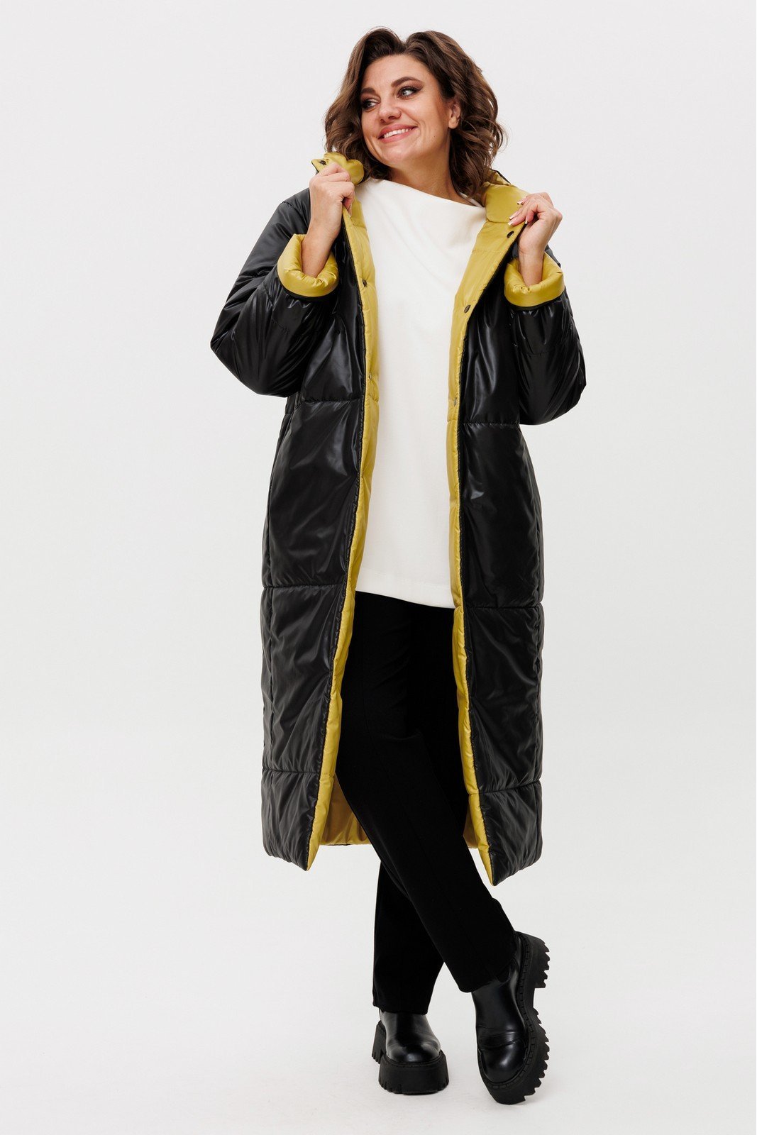 Пальто 2236 желтый-черный Rumoda купить в интернет магазине Велесмода